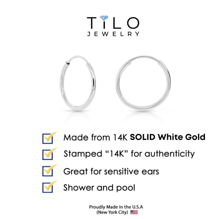 14k White Gold Round Endless Hoop Earrings - 10-18mm (14mm)… : tyynidwg56 : かめよしエクスプレス - 通販 ...