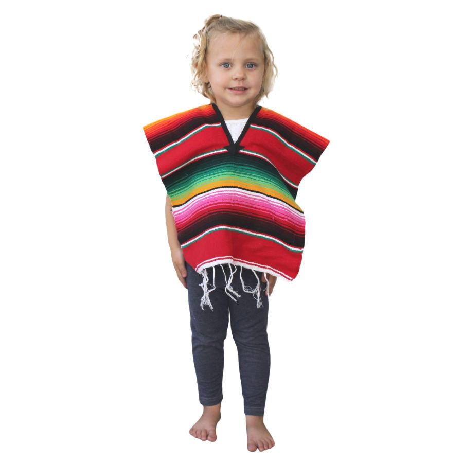 Del Mex Youth Kids Child Mexican Serape Poncho Costume (Red Ages 2-5 ...