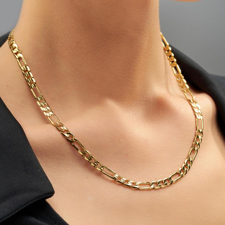 LIFETIME JEWELRY 6mm Figaro Chain Necklace for Men & Women 24k Real ...