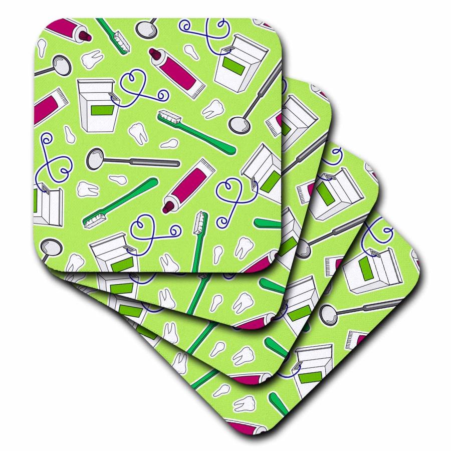 3dRose CST_165820_2 Cute Dentist Dental Hygienist Print Green Soft Coasters (Set of 8) : かめよし ...