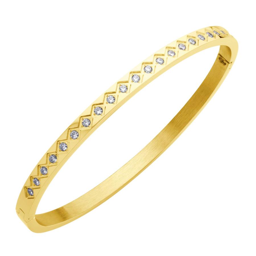 555Jewelry 4mm Thin Stainless Steel Hinged Cuff Bangle Bracelets for Women Cubic Zirconia ...