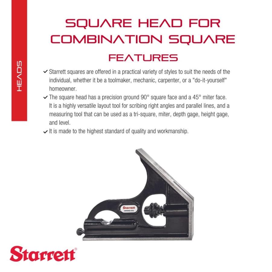 Starrett Square Head for 12/300mm and Larger Combination Squares Sets ...