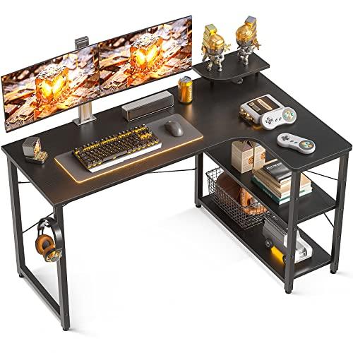 ODK ゲーミングデスク パソコンデスク 幅130 l字デスク デスク 机 pcデスク desk 棚付き オフィスデスク ワークデスク 在宅勤務 〓子 作業机 L字型 ゲームデスク : 上之 ...