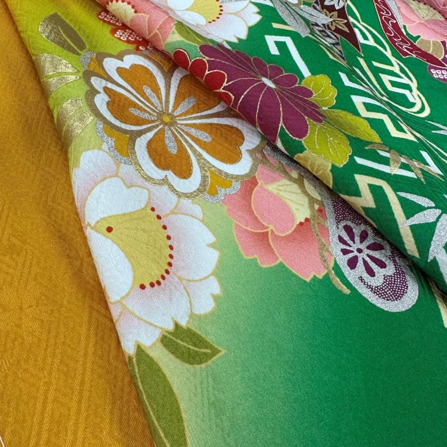 【大衆演劇 衣裳】【役者用 着物】御所車に草花模様（刺繍あり）振袖仮絵羽（八掛付き）(緑・白)｜未仕立｜推し活 プレゼント｜ : 華夢衣 ...