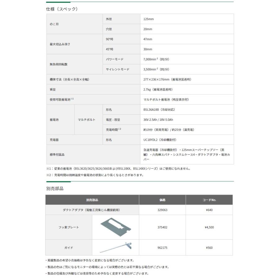 HiKOKI マルチボルト(36V)コードレス丸のこ C3605DA(SK)(NNB) ストロングブラック 本体+黒鯱チップソー付 36V対応 ...