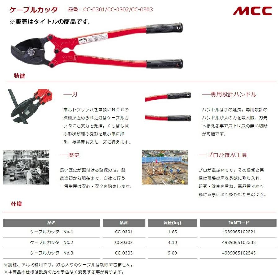 MCC ケーブルカッタ No.2 CC-0302 質量4.10kg サイズ約760x約139x約53mm 切断可能最大径30mm 専用設計ハンドル _ :CC-0302:カナジン ヤフー店 ...