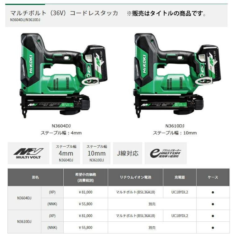 HiKOKI マルチボルト(36V)コードレスタッカ N3604DJ(NNK) 本体+ケース付 ステープル幅4mm 充電タッカ 36V対応 工機ホールディングス ハイコーキ 日立 : カナジン ...