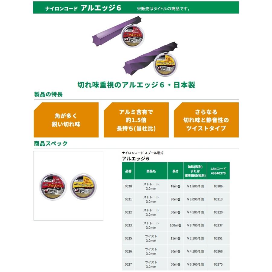 三陽金属 0521 アルエッジ6 ナイロンコード ストレート 3.0mm 30m巻 SANYO METAL ' : カナジン ヤフー店 - 通販 - Yahoo!ショッピング