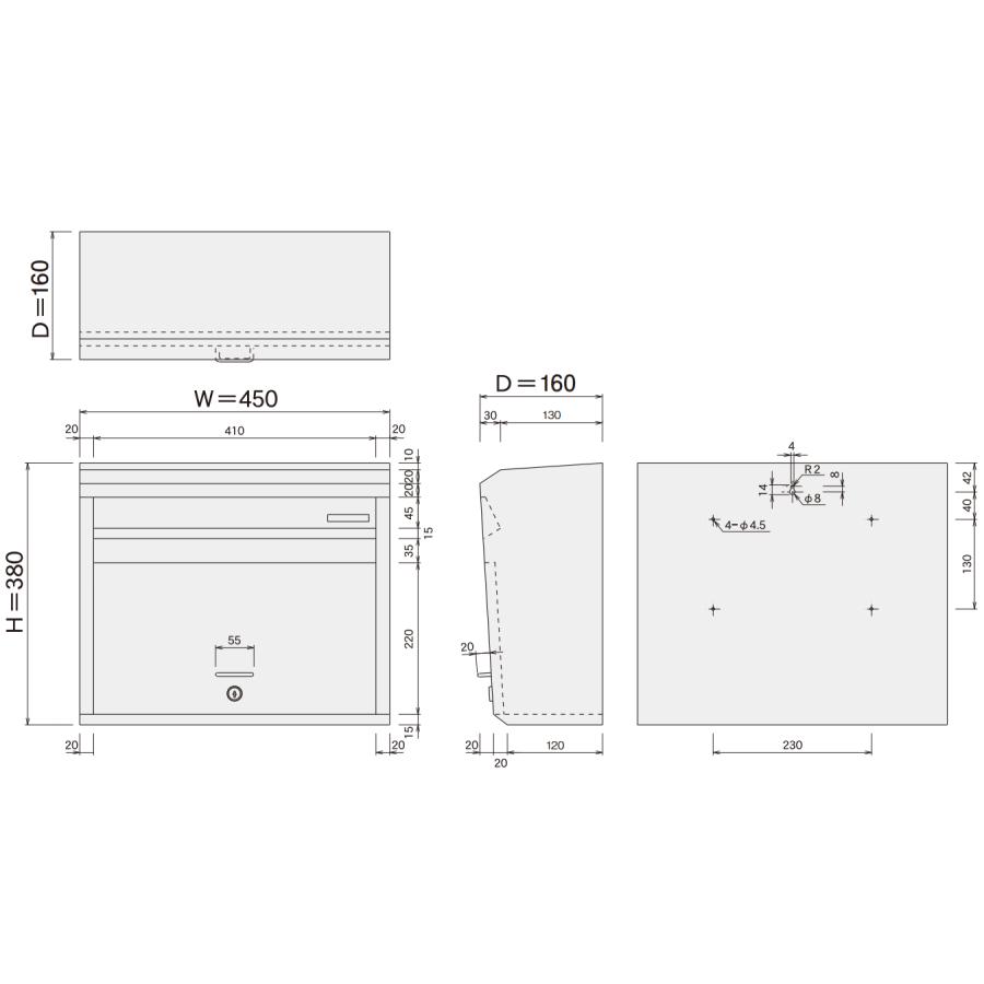 ハッピーポスト ファミール NO.688 奥行スリム ステンレス製 ヘアーライン仕上 シリンダー錠 : カナモノオンライン - 通販 - Yahoo!ショッピング