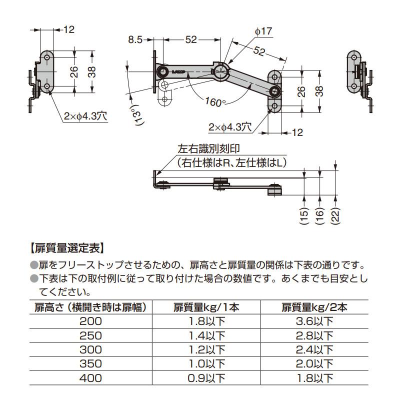 フリーストップ機構付トルクステー S-52T15型 スガツネ S-52T15L 左用 ステンレス鋼（SUS430） 光沢バレル研磨 1本「スガツネ製品ならカネマサ」 : カネマサかなものe ...