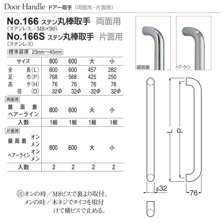 ドアー取手 白熊 シロクマ NO166 ステン丸棒取手 両面用 大 ヘアーライン ステンレス 1組 : カネマサかなものe-shop - 通販 - Yahoo!ショッピング