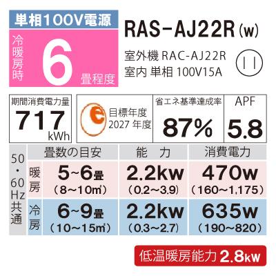 白くまくん 日立 ルームエアコン RAS-AJ22R-W 2.2kw (おもに6畳用) 単相100V 白くまくん : 管材堂 - 通販 - Yahoo!ショッピング