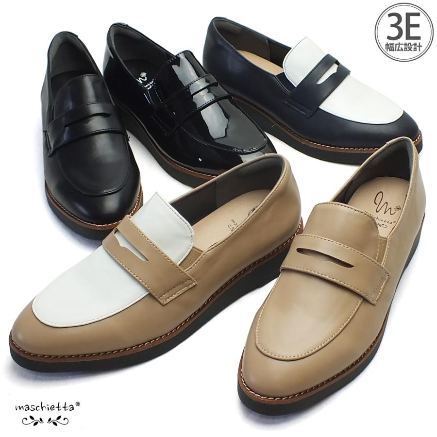 maschietta マスチェッタ コインローファー 厚底 プラットフォーム マニッシュ 3E 幅広設計 コンフォート ラウンドトゥ おしゃれ シューズ レディース ...
