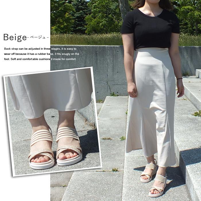 REFRESH WALK リフレッシュウォーク サンダル ウェッジソール 3E 幅広設計 チュール ラメ クロスベルト バックストラップ 軽量 防滑 快適 美脚 夏 レディース ...