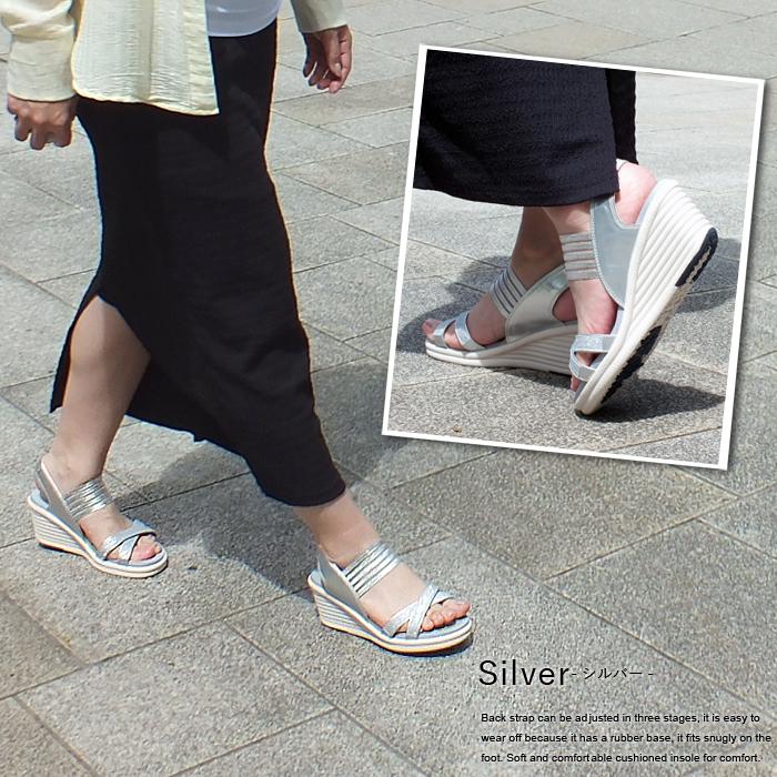 REFRESH WALK リフレッシュウォーク サンダル ウェッジソール 3E 幅広設計 チュール ラメ クロスベルト バックストラップ 軽量 防滑 快適 美脚 夏 レディース ...