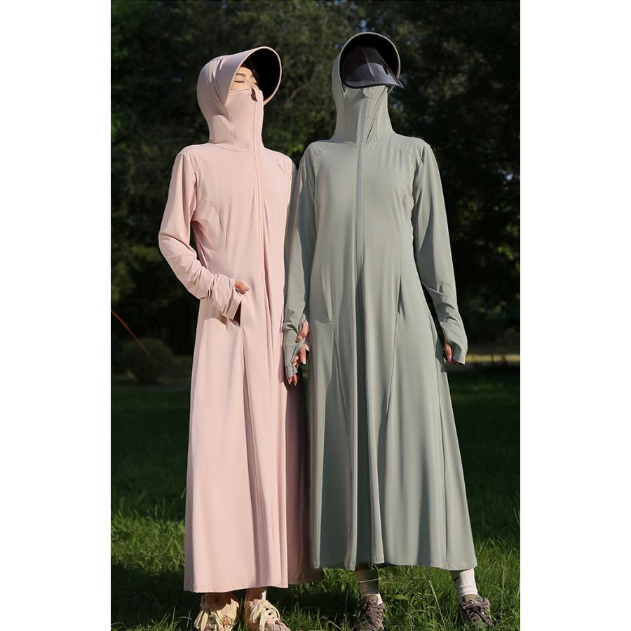 KAREI 接触冷感 UVカット パーカー フェイスマスク ロングカーディガン レディース サンバイザー付 ダブルファスナー 指ホール ヘアホール ラッシュガード : 夏黎 - 通販 ...