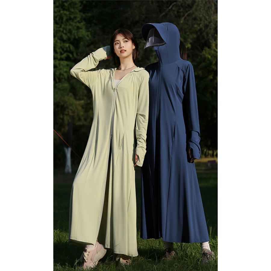 KAREI 接触冷感 UVカット パーカー フェイスマスク ロングカーディガン レディース サンバイザー付 ダブルファスナー 指ホール ヘアホール ラッシュガード : 夏黎 - 通販 ...