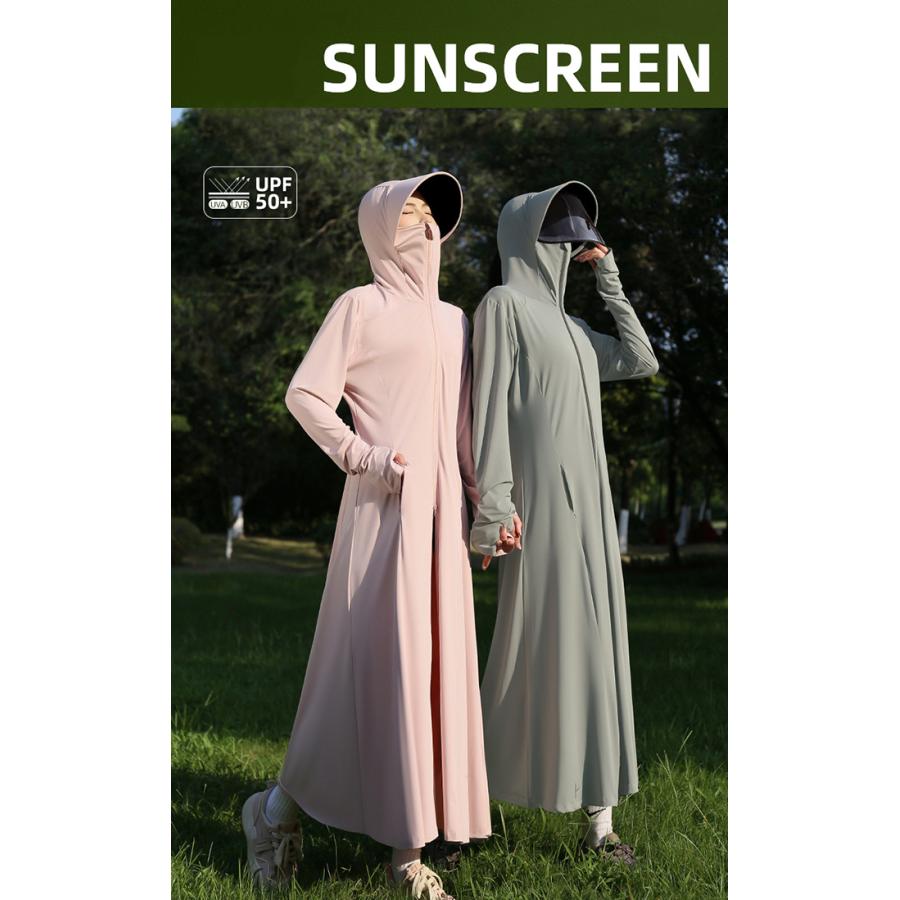 KAREI 接触冷感 UVカット パーカー フェイスマスク ロングカーディガン レディース サンバイザー付 ダブルファスナー 指ホール ヘアホール ラッシュガード : 夏黎 - 通販 ...