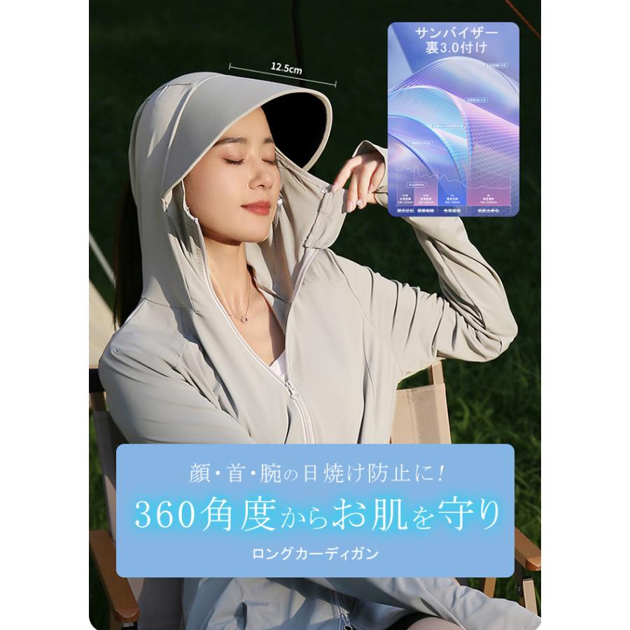KAREI 接触冷感 UVカット パーカー フェイスマスク ロングカーディガン レディース サンバイザー付 ダブルファスナー 指ホール ヘアホール ラッシュガード : 夏黎 - 通販 ...