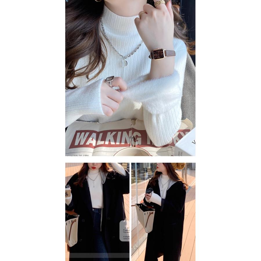 裏起毛 ハイネック リブニットセーター 長袖 レディース リブ カットソー おしゃれ 暖かい シンプル : 24ta1704 : 夏黎 - 通販 - Yahoo!ショッピング