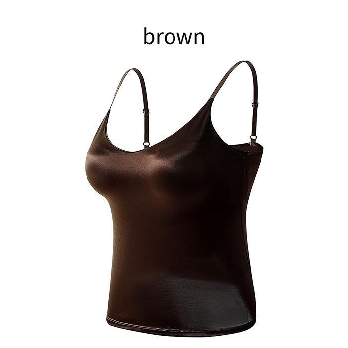 カップ付きキャミソール ブラトップ レディース サテン 光沢 艶 キャミソール インナー エレガント 上品 シンプル 軽やか 楽ちん 肩紐調節 黒 白 茶 rr-045 : Karly ...