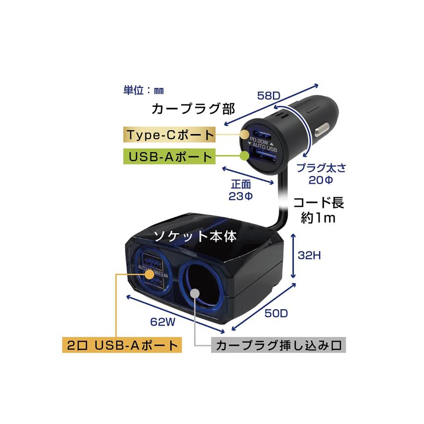 セパレートソケット USB Power Delivery規格対応/急速充電対応 プラグ部/リバーシブルUSB2ポート(KX229) : ネット ...