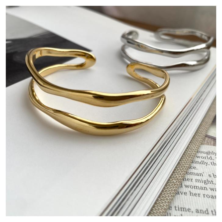 〔gazon ギャゾン〕バングル ワイドバングル シルバー ゴールド カジュアル ウェーブ シンプル 幅広 ブレスレット レディース アクセサリー : KateMate(ケイトメイト ...