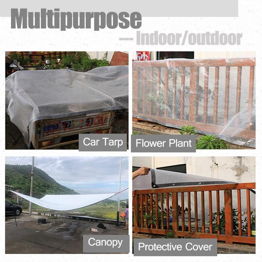 クリア防水ターポリンカバー 防水シート 強化メッシュタープ 0.3mm PE ルーフキャノピータープ 半透明ターポリン シート 耐引裂性雨よけシート 幅 2m 2.5m 3m 3 ...