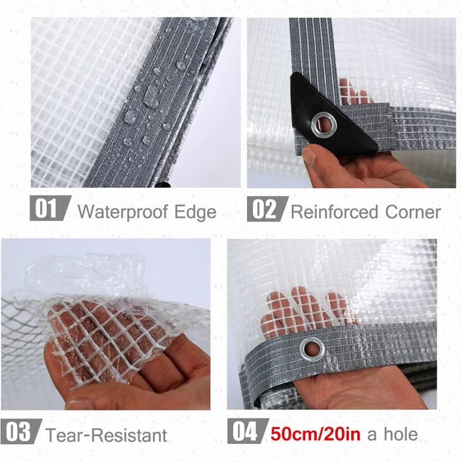 クリア防水ターポリンカバー 防水シート 強化メッシュタープ 0.3mm PE ルーフキャノピータープ 半透明ターポリン シート 耐引裂性雨よけシート 幅 2m 2.5m 3m 3 ...