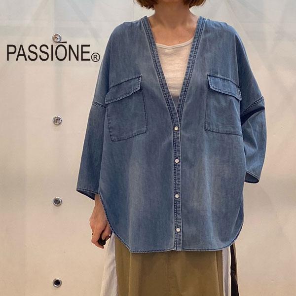 PASSIONE（パシオーネ） オーバーシルエットデニムブラウス ドルマン Vネックシャツ 426987 PASSIONE 送料無料 あすつく ...