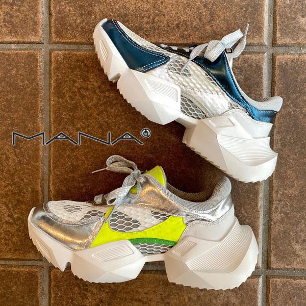 MANA（マナ） メタリック・メッシュスニーカー 556090 送料無料 翌日配送 5.5cmヒール 軽量 3E 厚底スニーカー MANAスニーカー : KatoreyA - 通販 ...