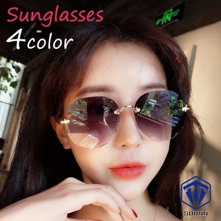 サングラス レディース 女性 ファッション小物 丸型 ヘキサゴン カラーレンズ ゴールドフレーム UV400 グラデーション バイカラー ブルー グレ :kato5 ...