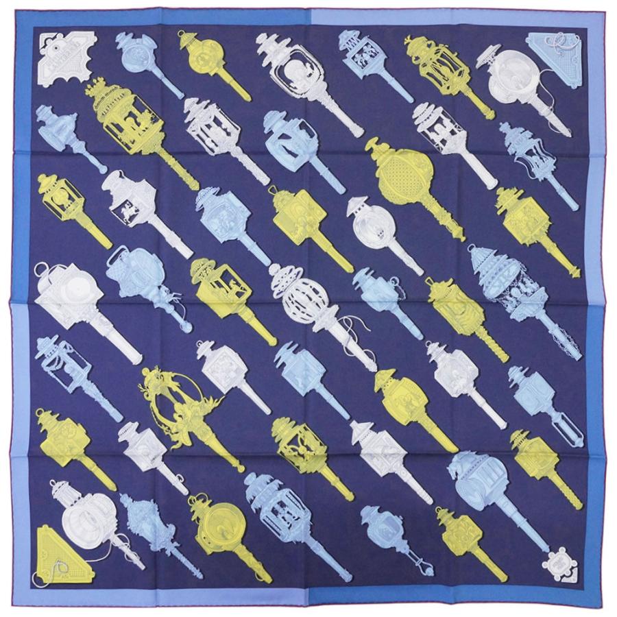 HERMES エルメス スカーフ H003081S02 ソルド カレ 90 シルク LANTERNS ネイビー 31232 新品同様 : いか ...