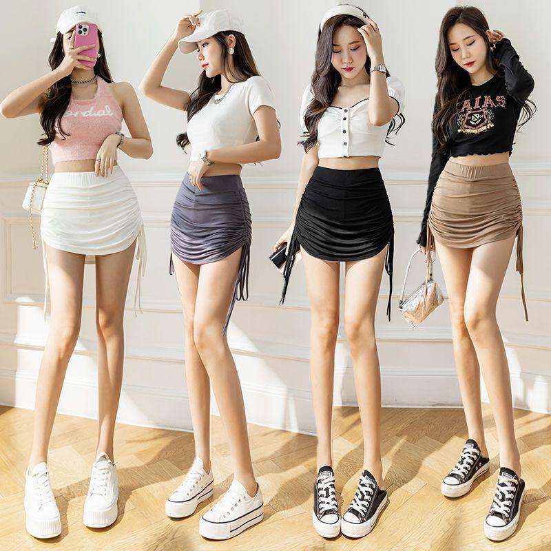 ミニスカート インナーパンツ付き レディース 女性 婦人 ミニ丈 ショート丈 短い スカート ボトムス タイト 紐 シャーリング パンチラ防止 ...