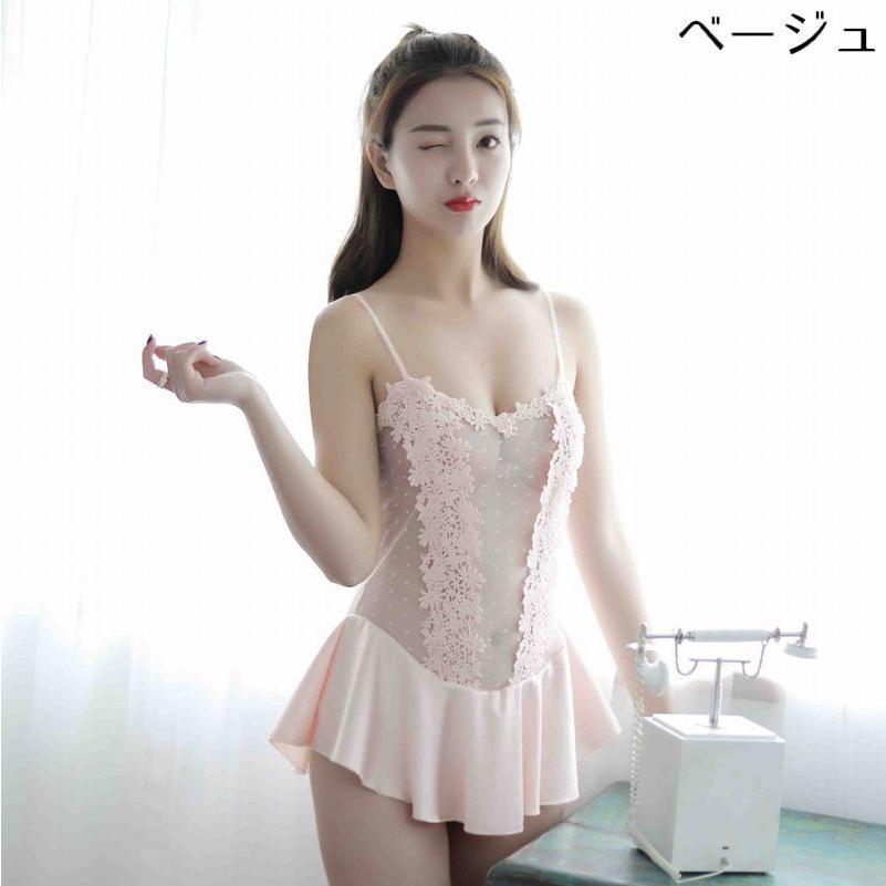 ベビードール ショーツ一体型 レディース セクシーランジェリー 勝負下着 花柄レース シースルー 透け感 ミニスカート Vネック ...