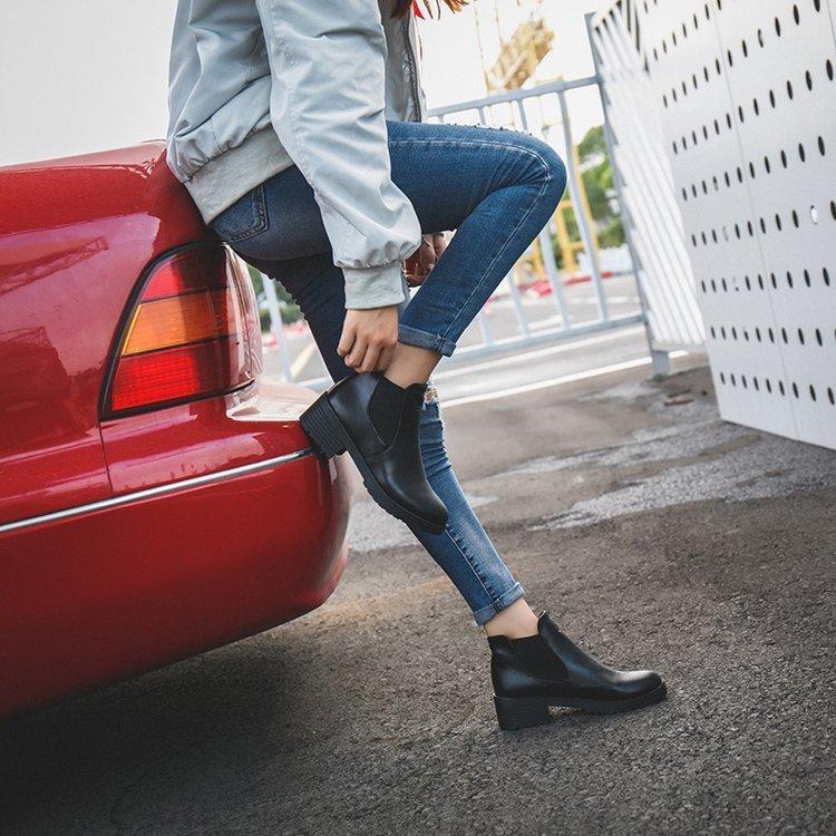 サイドゴアブーツ ショートブーツ レディース 女性 ローヒール 太め