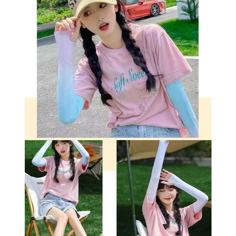 UVアームカバー 接触冷感 冷感素材 UPF50+ 親指穴付き ロング 指無し レディース 女性 婦人用 グラデーション おしゃれ かわいい UVカッ : KAWAeMON - 通販 ...