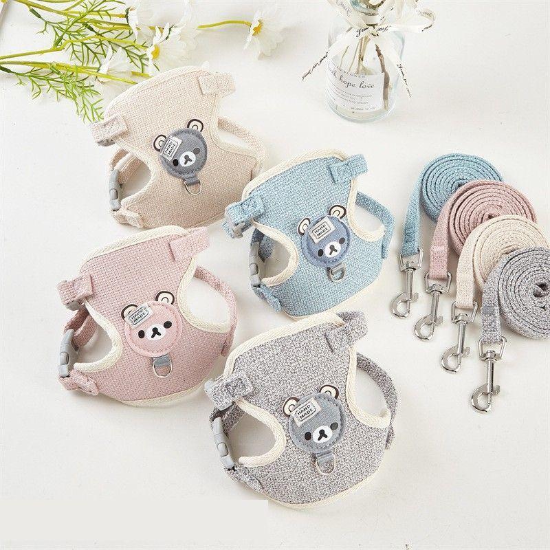 ハーネス リード セット 犬用 ペットグッズ 散歩紐 牽引紐 おさんぽグッズ 熊柄 クマ柄 ワッペン 平紐 ワンタッチバックル 長さ調節可能 かわいい : pet-51863 ...