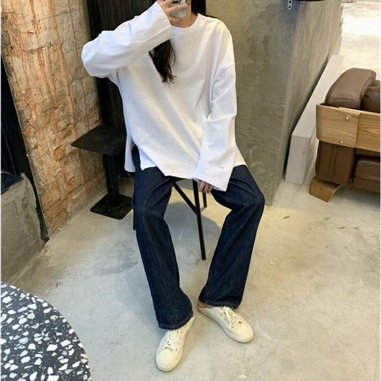 チュニック 長袖 ロングTシャツ カットソー オーバーサイズ ビッグシルエット レディース 女性 トップス 大きいサイズ ゆったり 無地 シンプル お : KAWAeMON - 通販 ...