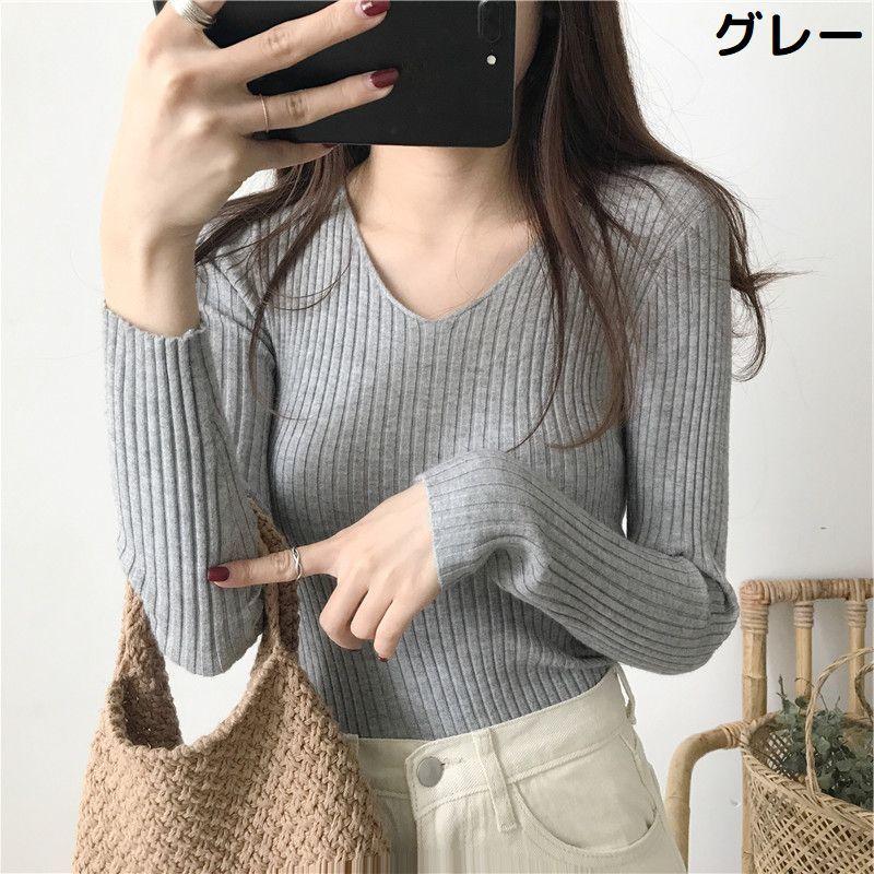 ニット セーター 長袖 レディース トップス Vネック タイト スリム リブ シンプル無地 カジュアル 暖かい 防寒 保温 秋冬 : KAWAeMON - 通販 - Yahoo!ショッピング