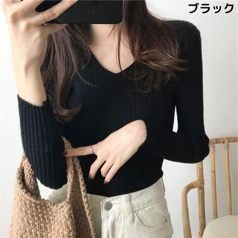 ニット セーター 長袖 レディース トップス Vネック タイト スリム リブ シンプル無地 カジュアル 暖かい 防寒 保温 秋冬 : KAWAeMON - 通販 - Yahoo!ショッピング