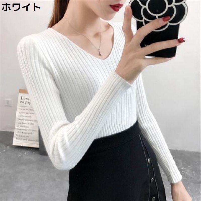 ニット セーター 長袖 レディース トップス Vネック タイト スリム リブ シンプル無地 カジュアル 暖かい 防寒 保温 秋冬 : KAWAeMON - 通販 - Yahoo!ショッピング
