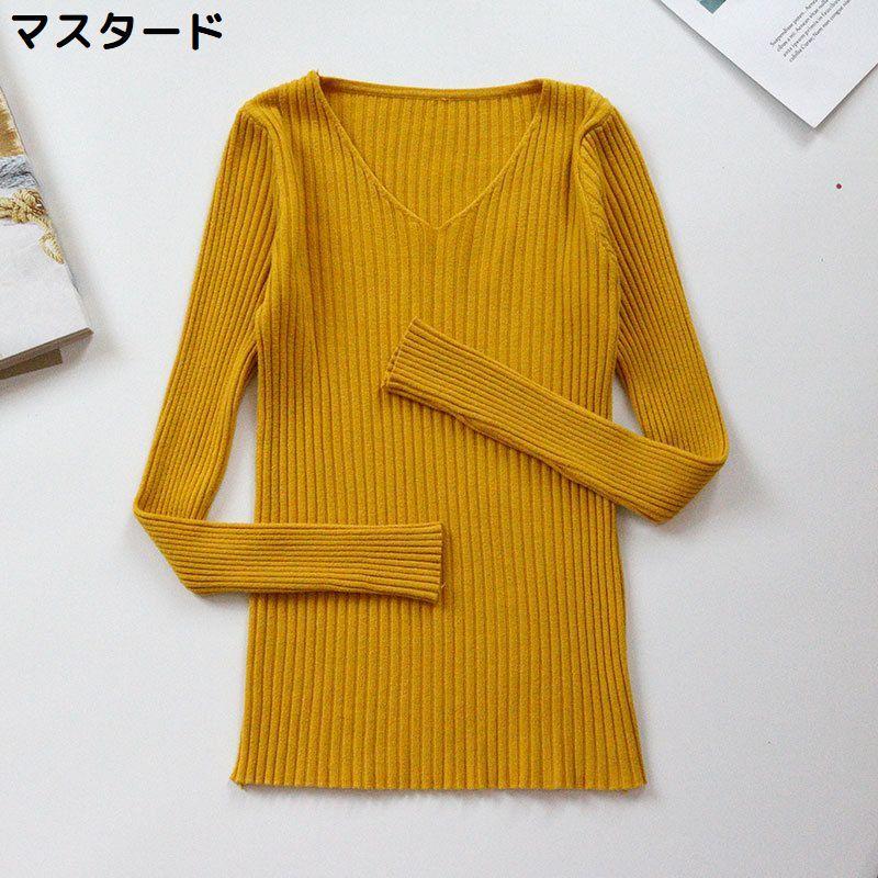 ニット セーター 長袖 レディース トップス Vネック タイト スリム リブ シンプル無地 カジュアル 暖かい 防寒 保温 秋冬 : KAWAeMON - 通販 - Yahoo!ショッピング