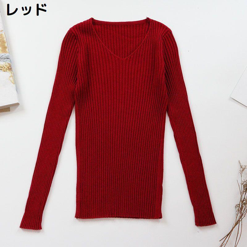 ニット セーター 長袖 レディース トップス Vネック タイト スリム リブ シンプル無地 カジュアル 暖かい 防寒 保温 秋冬 : KAWAeMON - 通販 - Yahoo!ショッピング