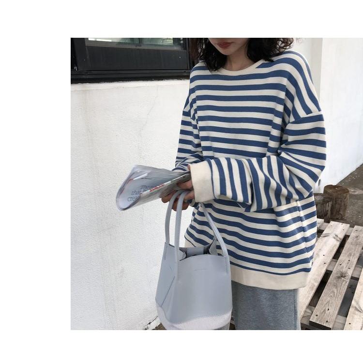 トレーナー レディース 女性 婦人 トップス 長袖 ラウンドネック 丸首 ドロップショルダー リブ ボーダー ブラック ブルー カジュアル おしゃれ : KAWAeMON - 通販 ...