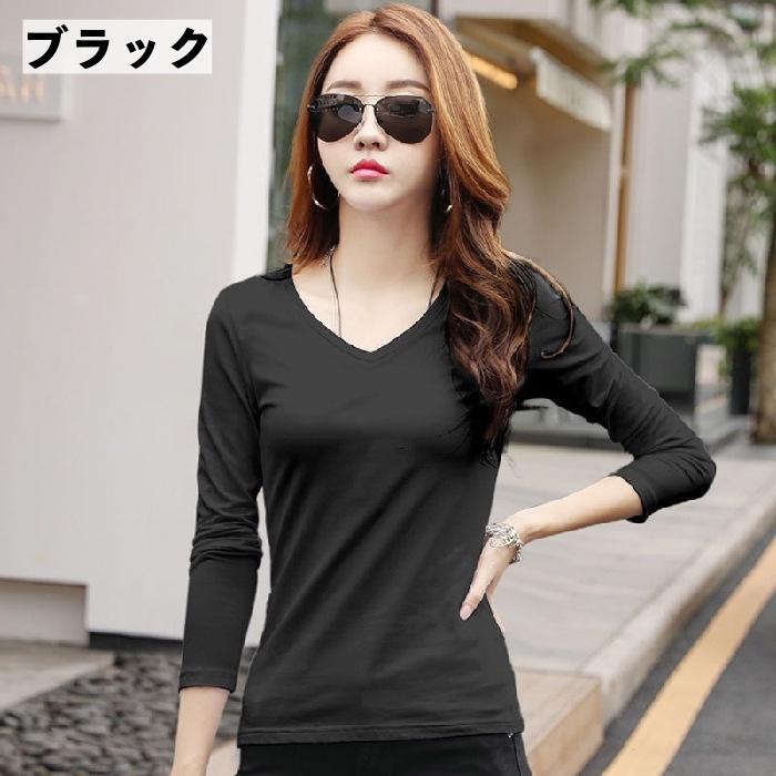 長袖Tシャツ ロングTシャツ カットソー レディース 女性 トップス Vネック 無地 単色 シンプル 着回し 大きいサイズあり 婦人服 : KAWAeMON - 通販 - Yahoo!ショッピング