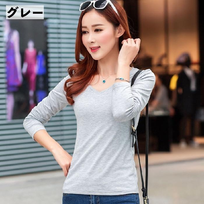 長袖Tシャツ ロングTシャツ カットソー レディース 女性 トップス Vネック 無地 単色 シンプル 着回し 大きいサイズあり 婦人服 : KAWAeMON - 通販 - Yahoo!ショッピング