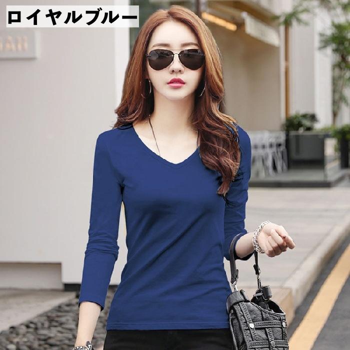 長袖Tシャツ ロングTシャツ カットソー レディース 女性 トップス Vネック 無地 単色 シンプル 着回し 大きいサイズあり 婦人服 : KAWAeMON - 通販 - Yahoo!ショッピング