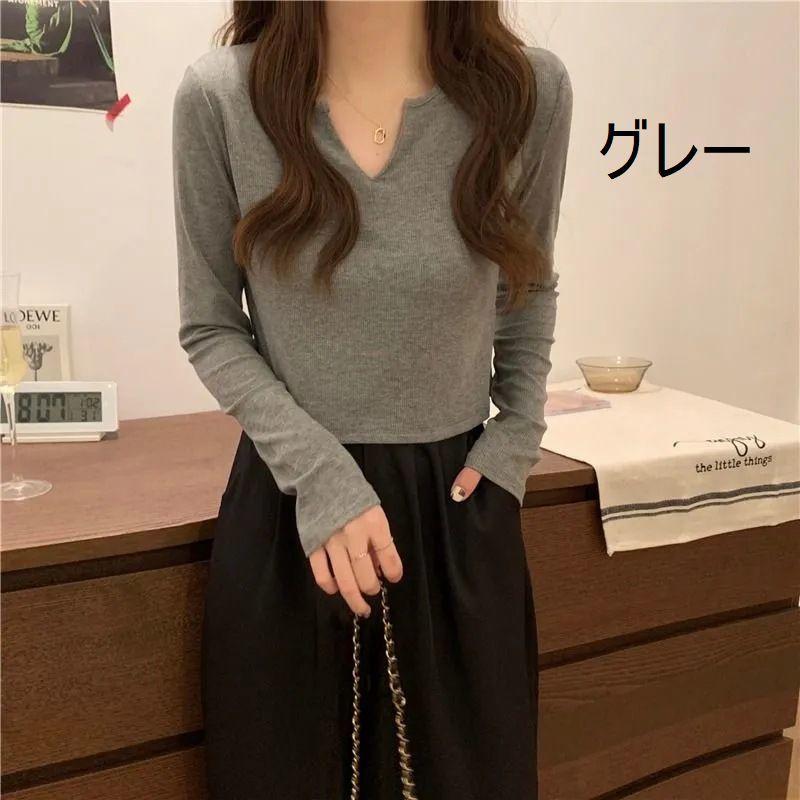 長袖Tシャツ カットソー レディース 女性 婦人 大きいサイズ クロップド Vネック 無地 単色 シンプル かわいい おしゃれ カジュアル : KAWAeMON - 通販 - Yahoo!ショッピング
