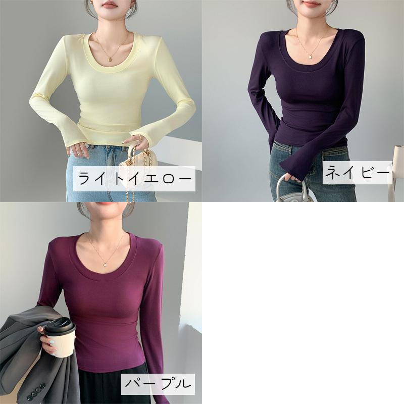 長袖Tシャツ カットソー レディース トップス ラウンドネック 丸首 ブラック ホワイト グレー ビスコース スパンデックス シンプル : KAWAeMON - 通販 - Yahoo!ショッピング